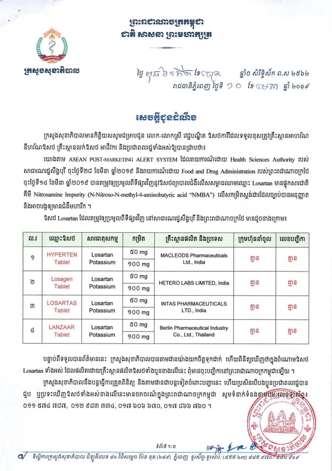 ក្រសួង សុខាភិបាល៖ ប្រភេទ ថ្នាំ លើស ឈាម ដែល សិង្ហបុរី និង ថៃ ប្រមូល ពី ...